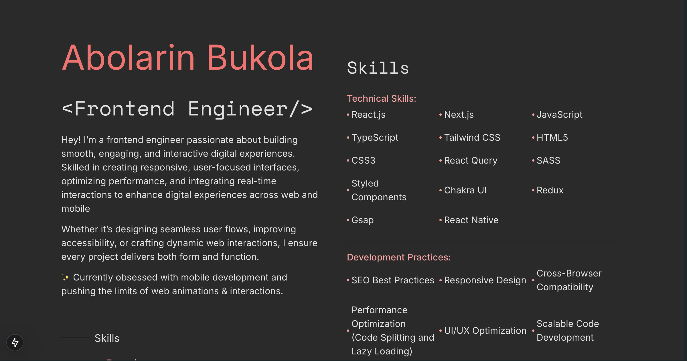 Abolarin Bukola | Frontend Engineer